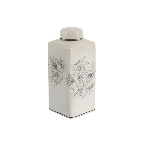 Pote Decorativo de Cerâmica Floral Quadrado - Pequena Tiradentes Home